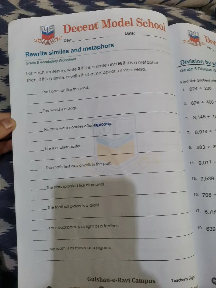 Rewrite similes and metaphors Grade 5 | StudyX