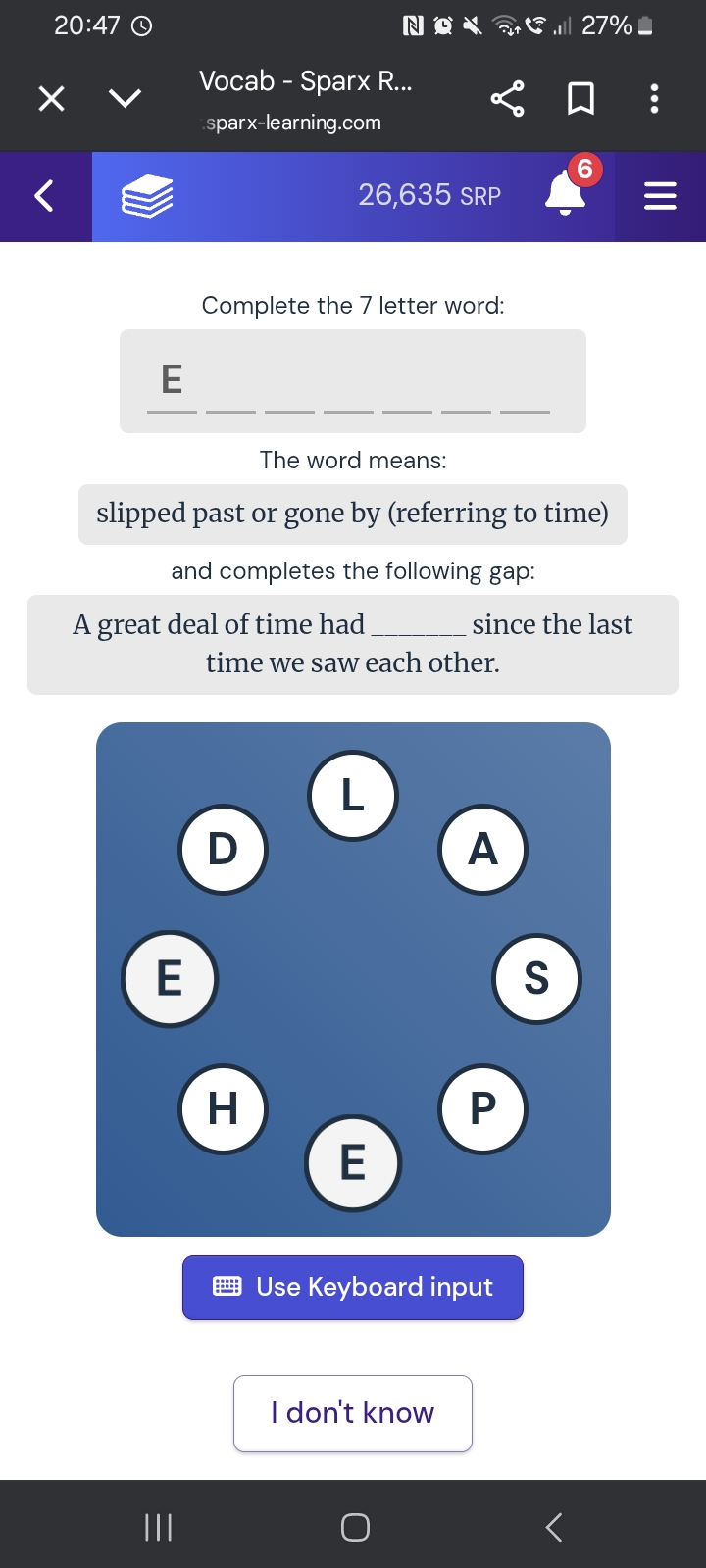 Complete the 7 letter word: The word means: