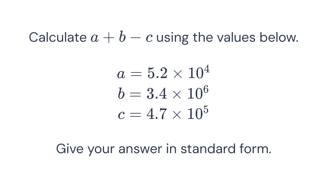 Calculate $a + b - c$ using the values | StudyX