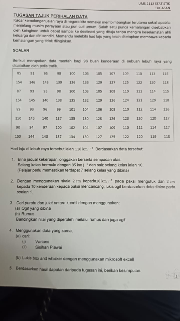 Berikut merupakan data mentah bagi 96 buah | StudyX