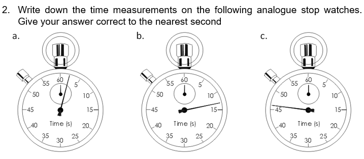 Write down the time measurements on the