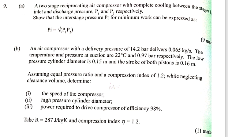 (a) A two stage reciprocating air compressor | StudyX