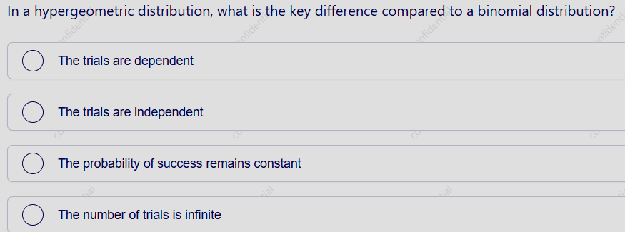In a hypergeometric distribution, what is | StudyX