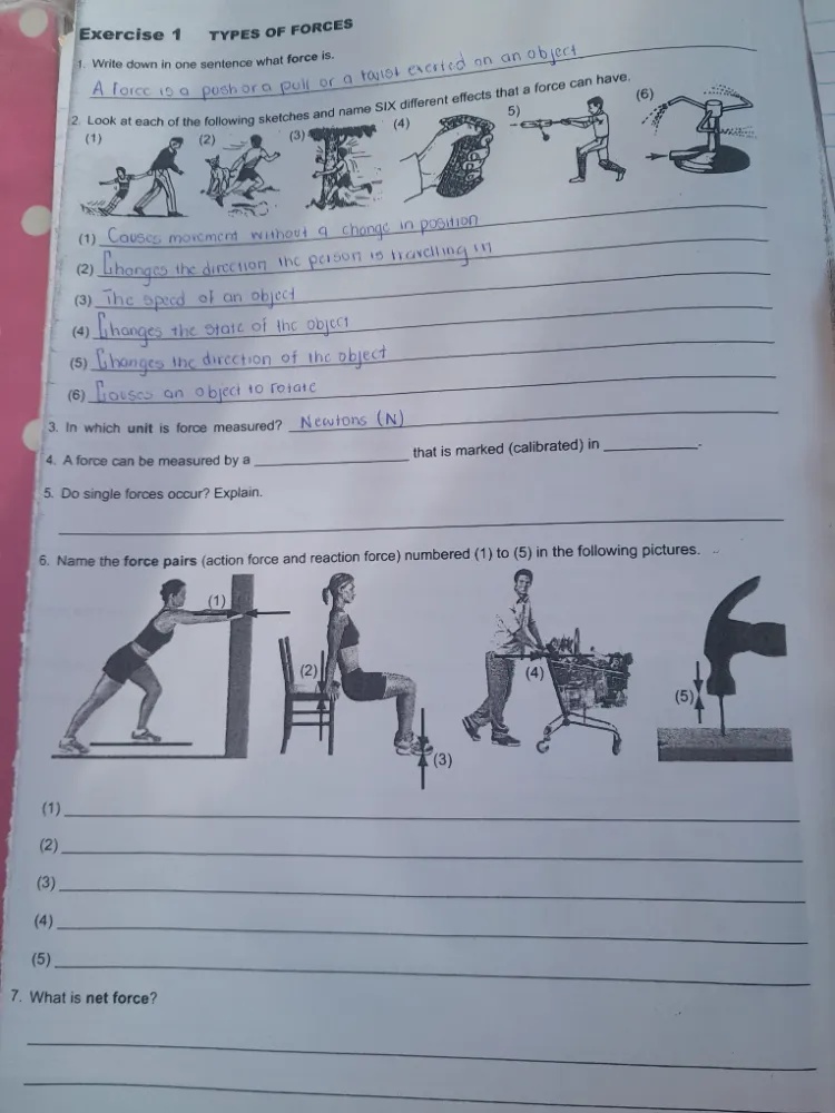 Exercise 1 TYPES OF FORCES 1. Write down in | StudyX