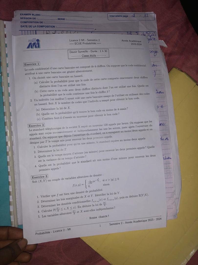 Exercice 1 Le code confidentiel d'une carte | StudyX