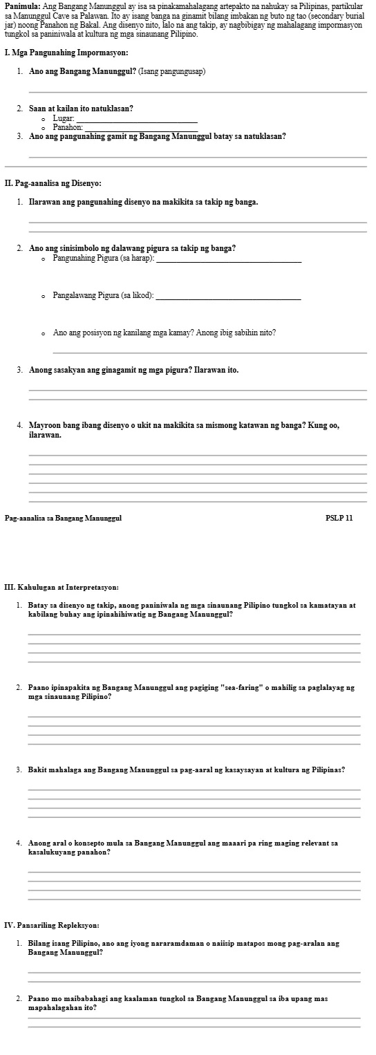 Panimula: Ang Bangang Manunggul ay isa sa | StudyX