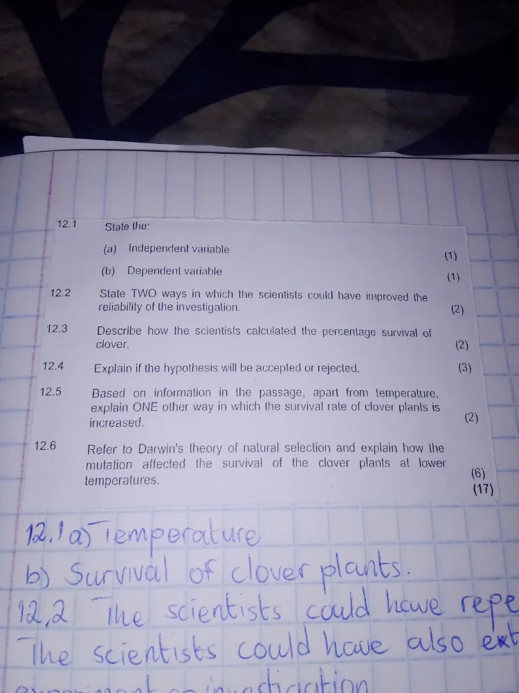12.1 State the: (a) Independent variable (b) | StudyX