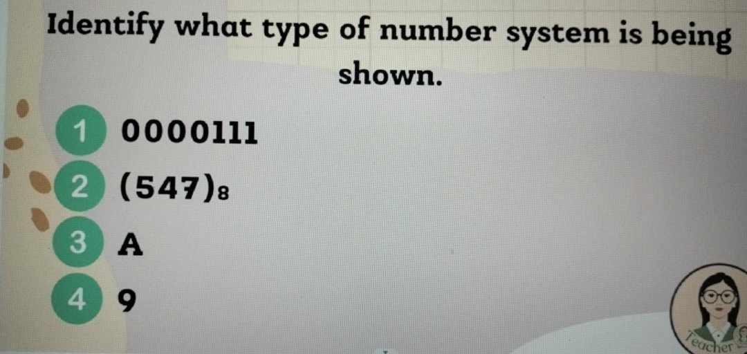Identify what type of number system is being | StudyX