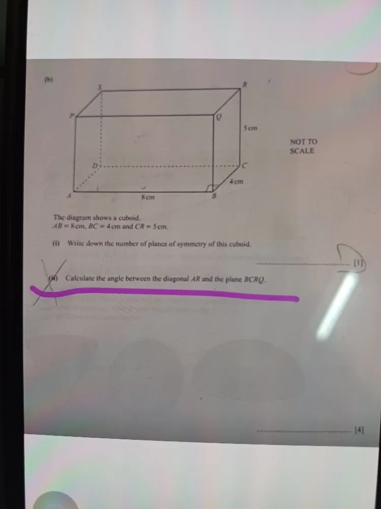 The diagram shows a cuboid. AB = 8 cm, BC = | StudyX