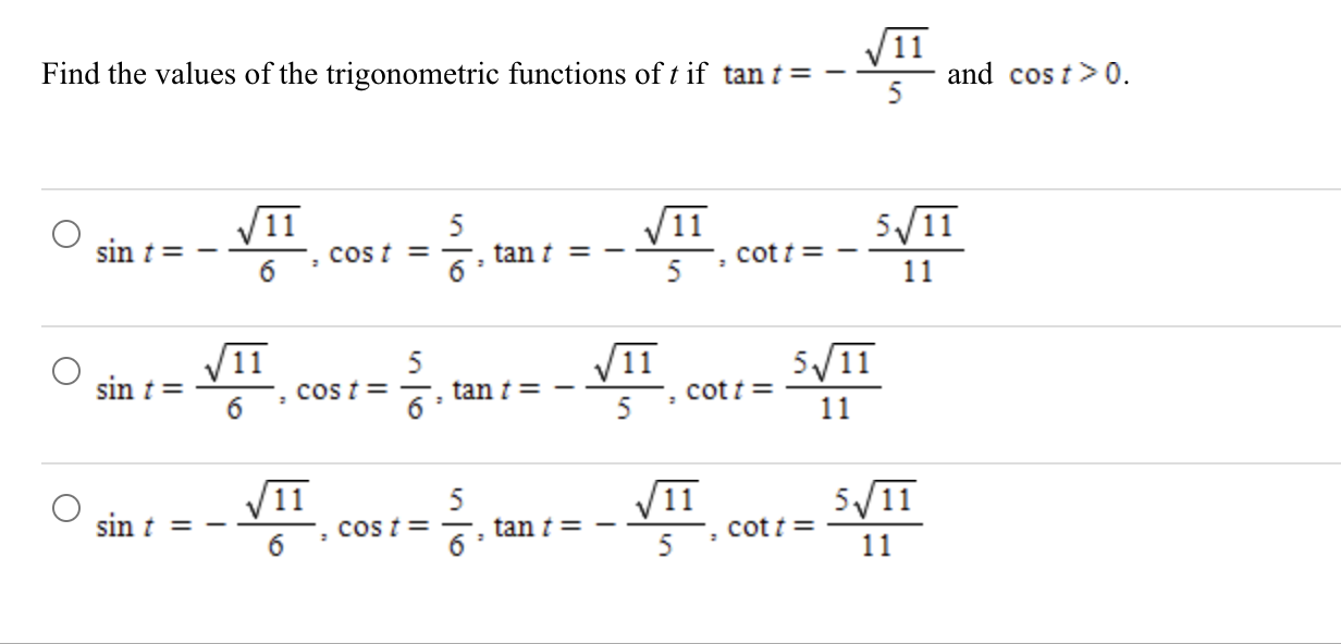Find the values of the trigonometric | StudyX