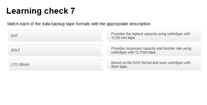 Match each of the data backup tape formats | StudyX