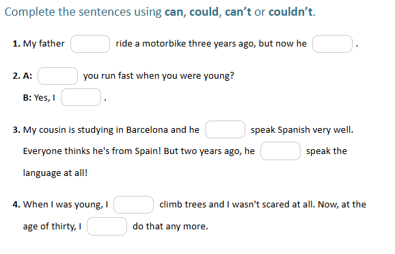 Complete the sentences using can, could, | StudyX