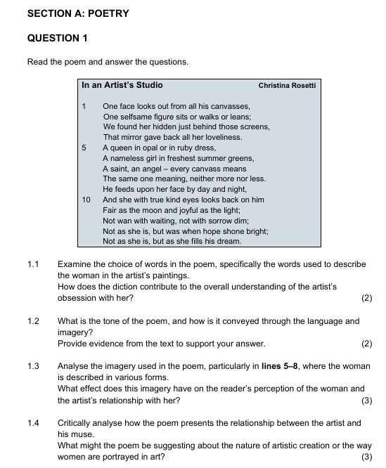 SECTION A: POETRY QUESTION 1 Read the poem | StudyX