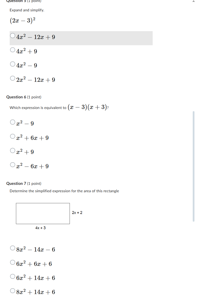 Question 5 (1 point) Expand and simplify. | StudyX