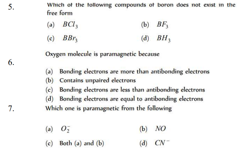 5. Which of the following compounds of boron | StudyX