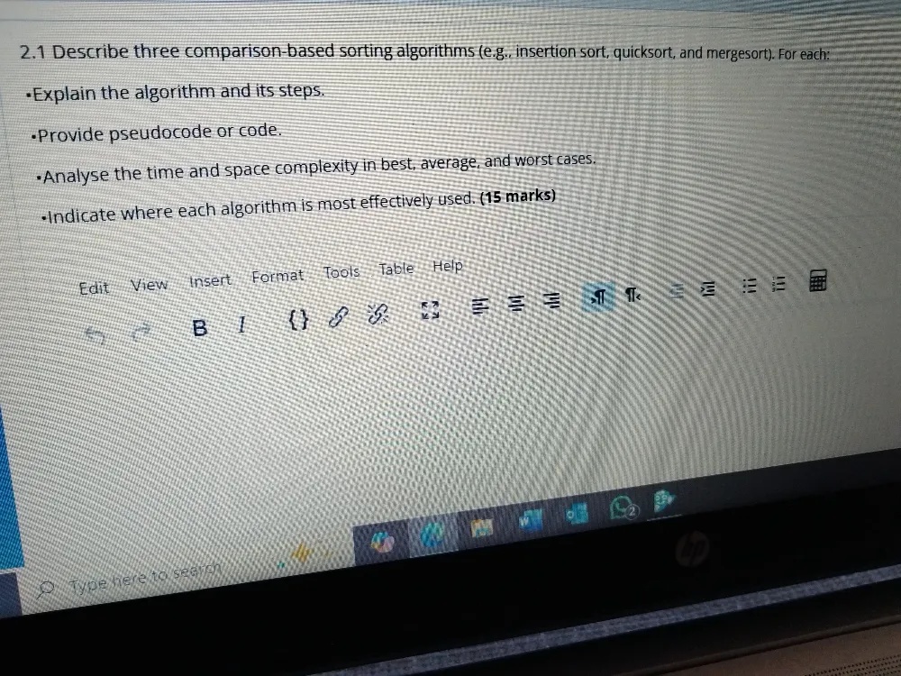 2.1 Describe three comparison-based sorting | StudyX