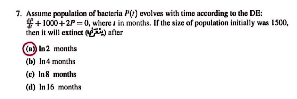 7. Assume population of bacteria $P(t)$ | StudyX