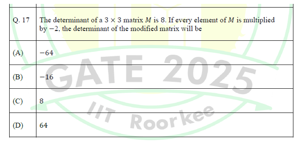 Q. 17 The determinant of a 3 × 3 matrix *M* | StudyX