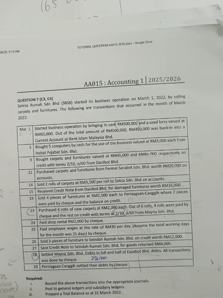 QUESTION 7 (C3, C4) Selesa Rumah Sdn Bhd