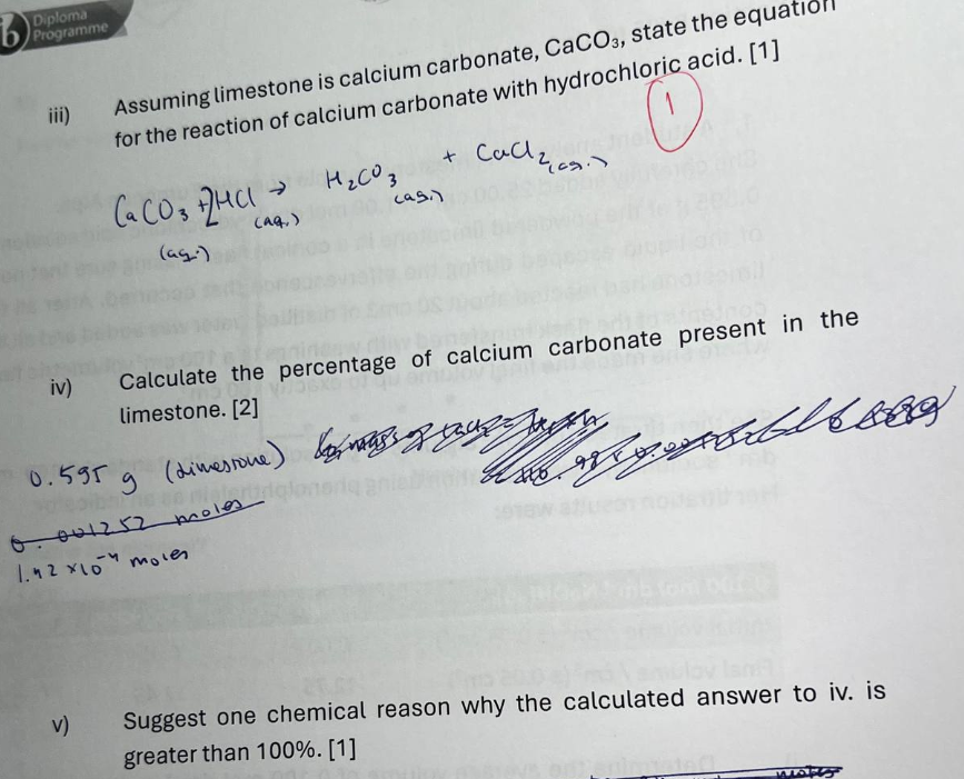 iii) Assuming limestone is calcium | StudyX