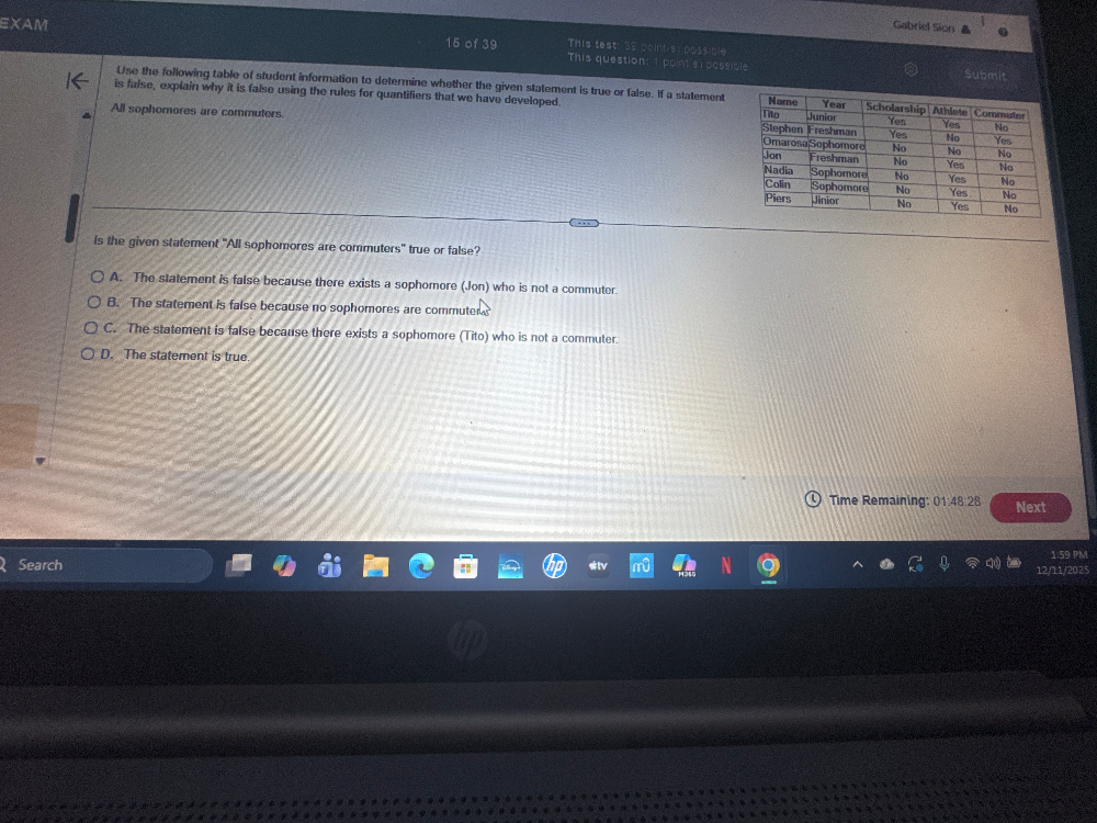 Use the following table of student | StudyX