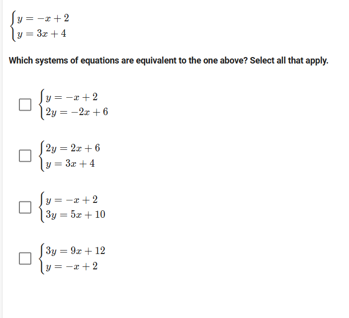 The original system is: $$\ y = -x + 2 y = | StudyX
