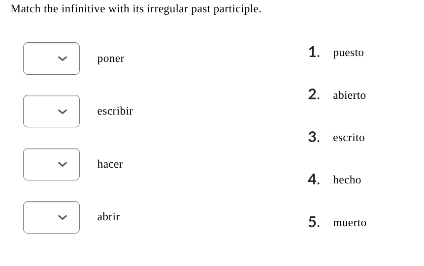 Match the infinitive with its irregular past | StudyX