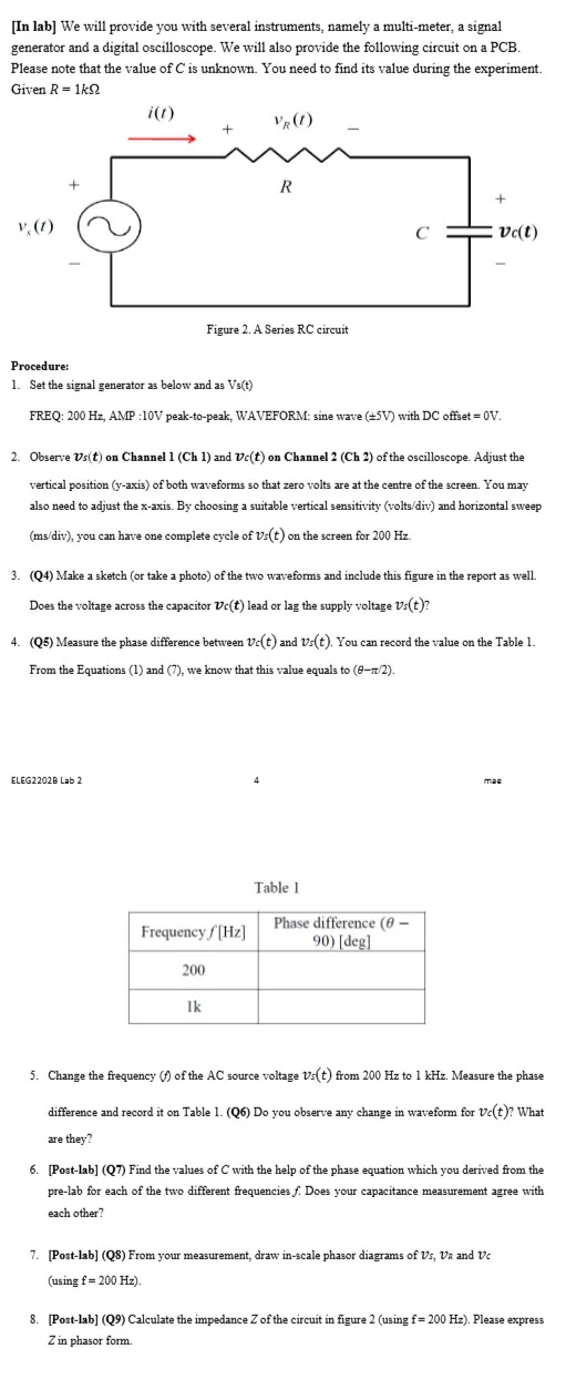 Given \(R = 1k \) Figure 2. A Series RC | StudyX