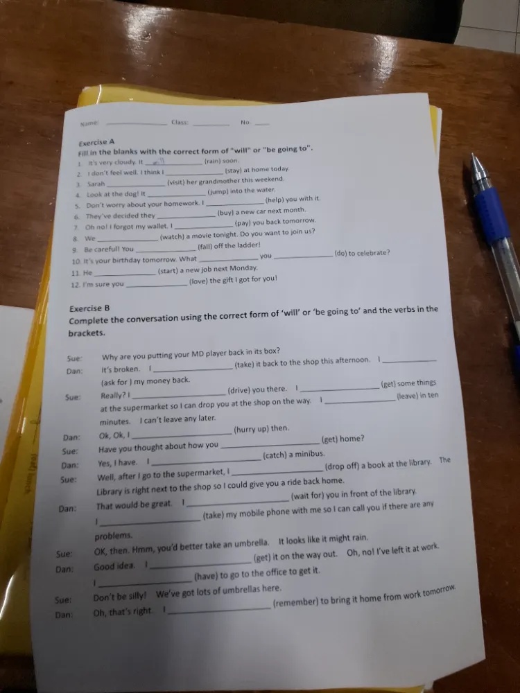 Exercise B Complete the conversation using | StudyX