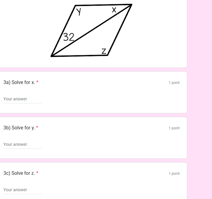 Solve for x, y, and z given the diagram. | StudyX
