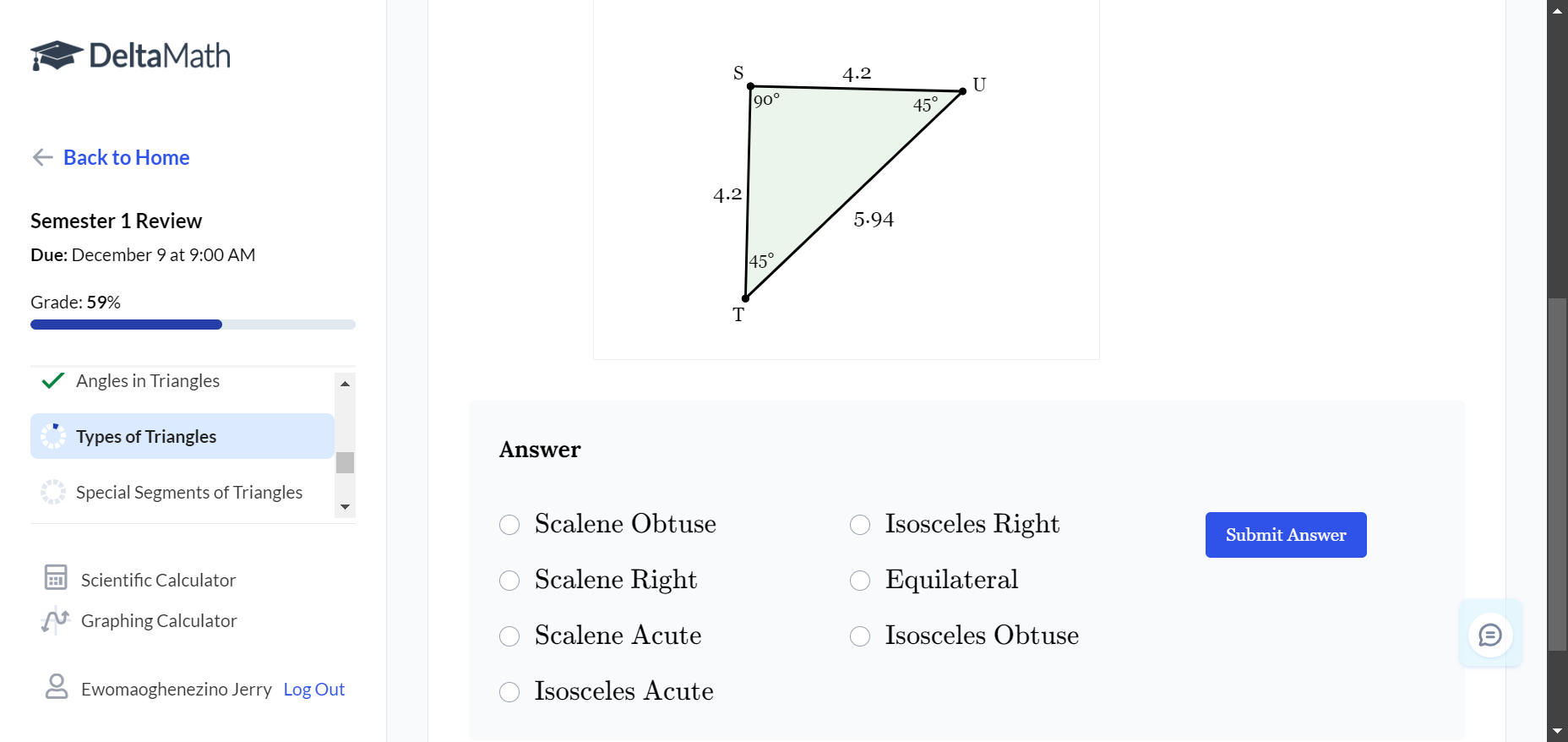 Identify the type of triangle $STU$ given | StudyX