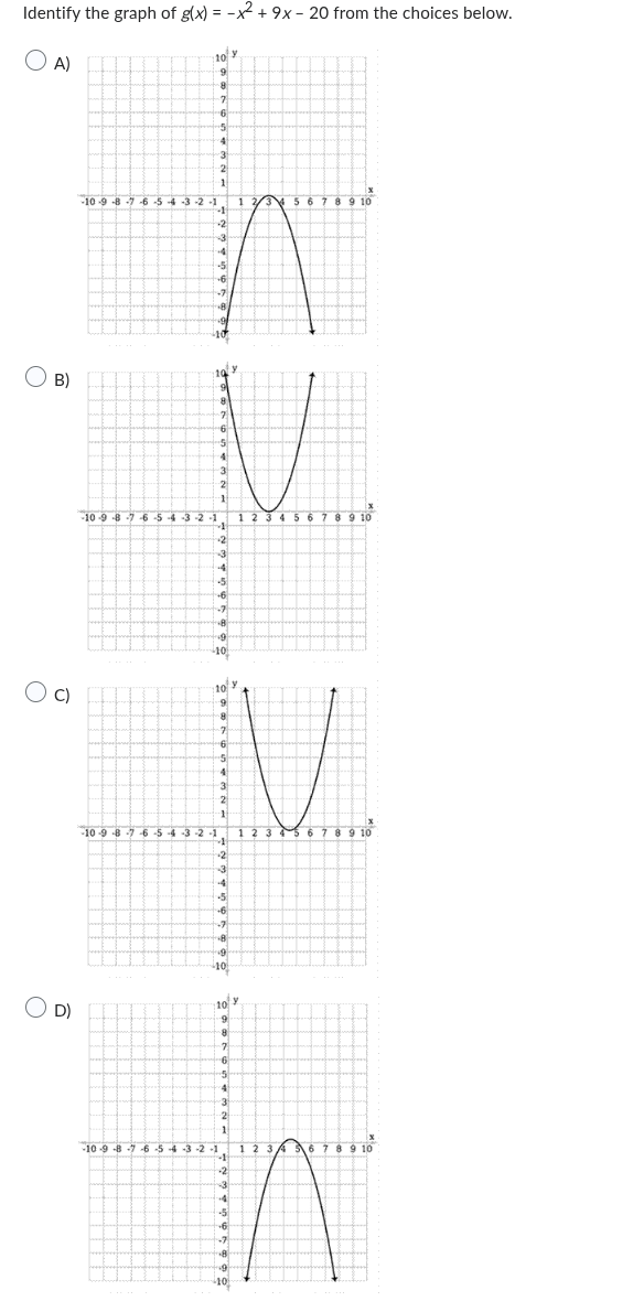 Identify the graph of $g(x) = -x^2 + 9x - | StudyX