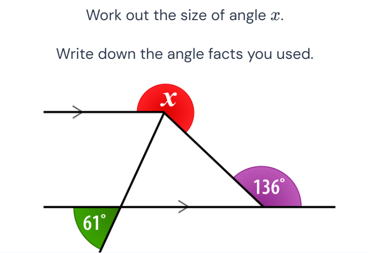 Work out the size of angle $x$. Write down | StudyX