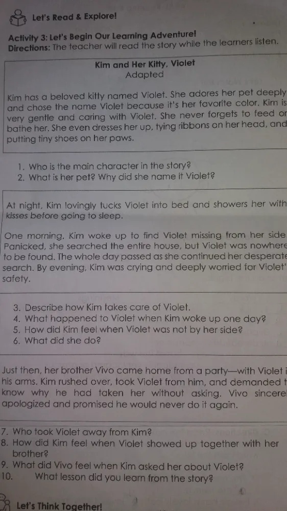 Kim and Her Kitty, Violet Adapted Kim has a | StudyX