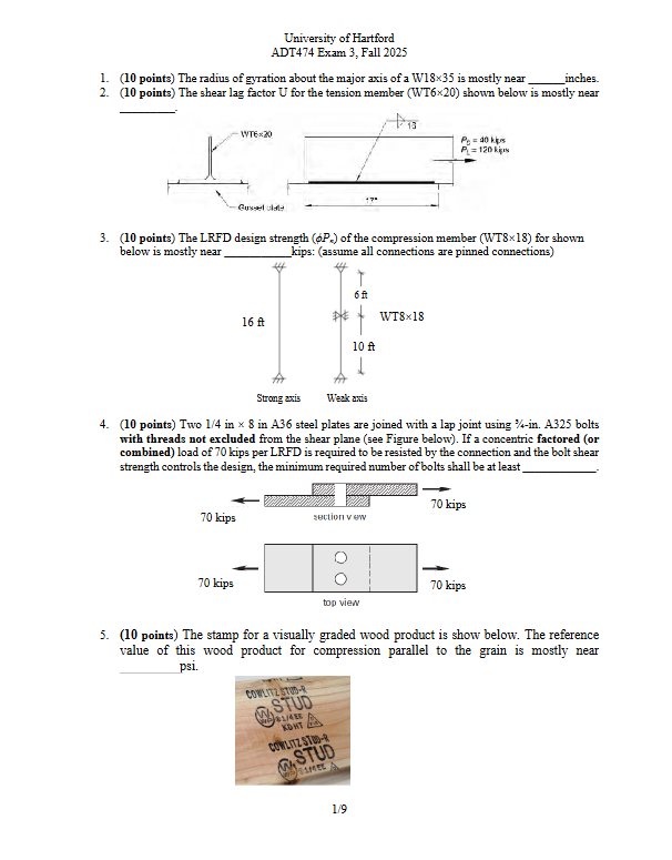 2. (10 points) The shear lag factor $U$ for | StudyX