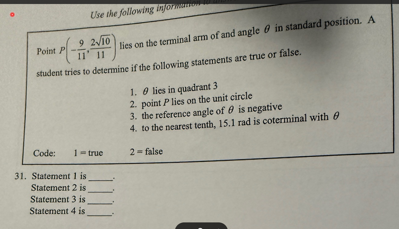 Point $P (- {9}{11}, {2 {10}}{11} )$ lies | StudyX