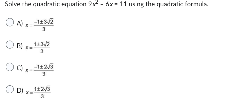 Solve the quadratic equation $9x^2 - 6x = | StudyX