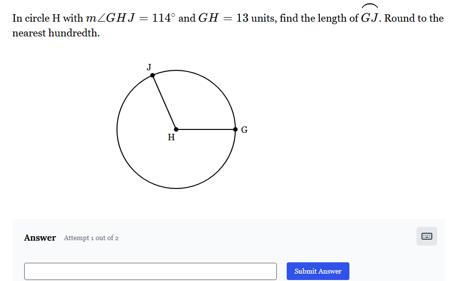In circle $H$ with $m GHJ = 114^{ }$ and | StudyX