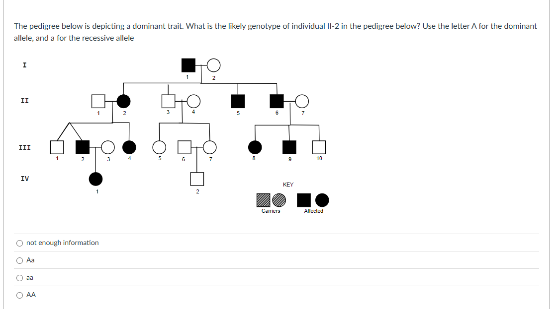 The pedigree below is depicting a dominant | StudyX