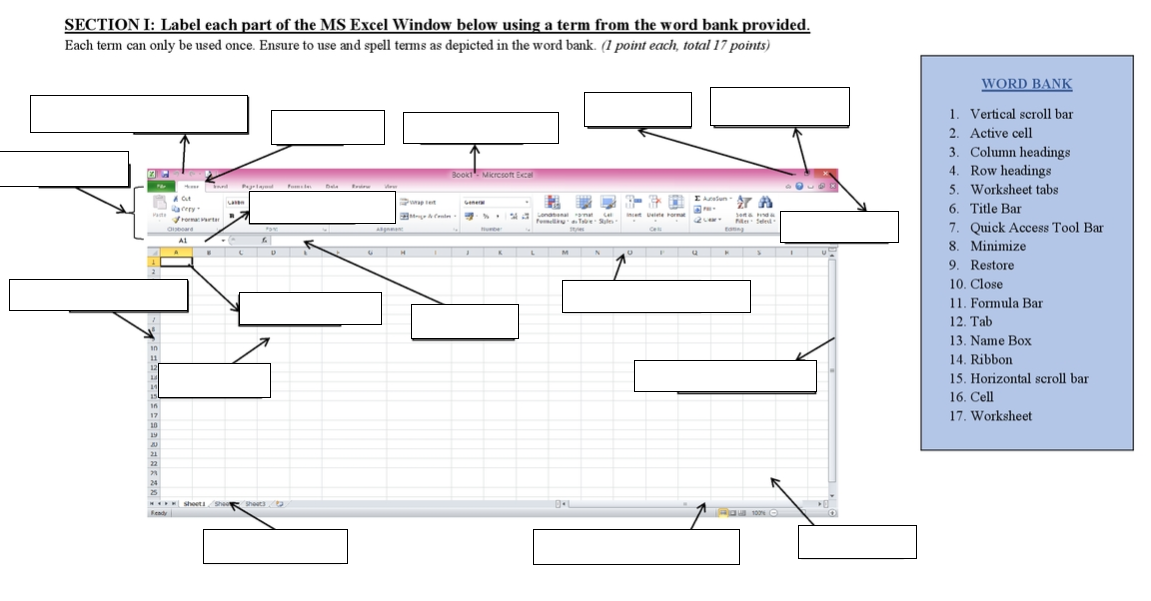 SECTION I: Label each part of the MS Excel | StudyX
