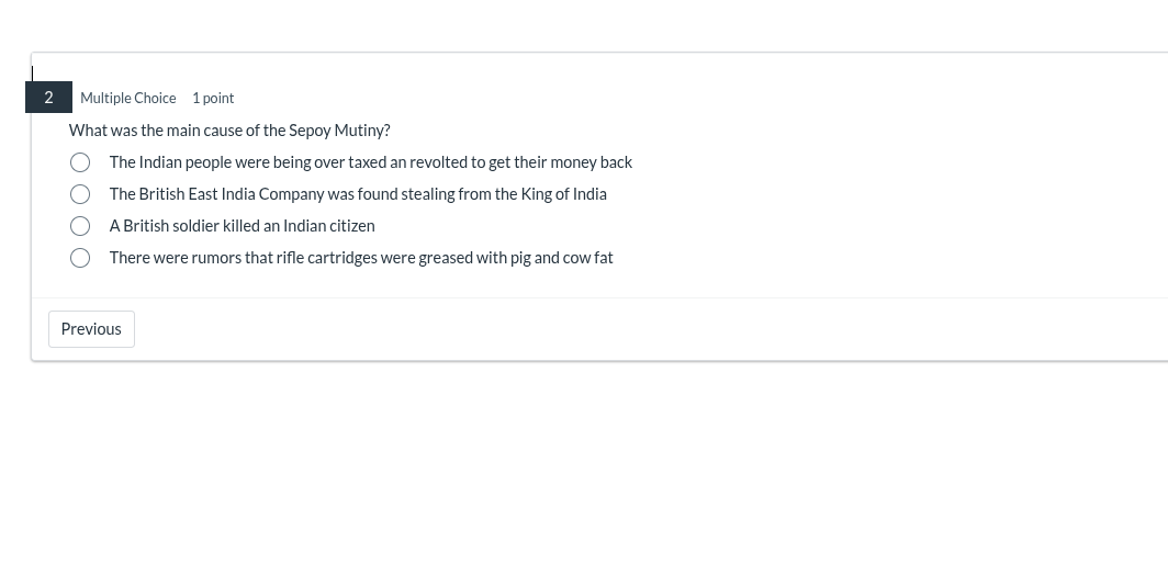 What was the main cause of the Sepoy Mutiny? | StudyX