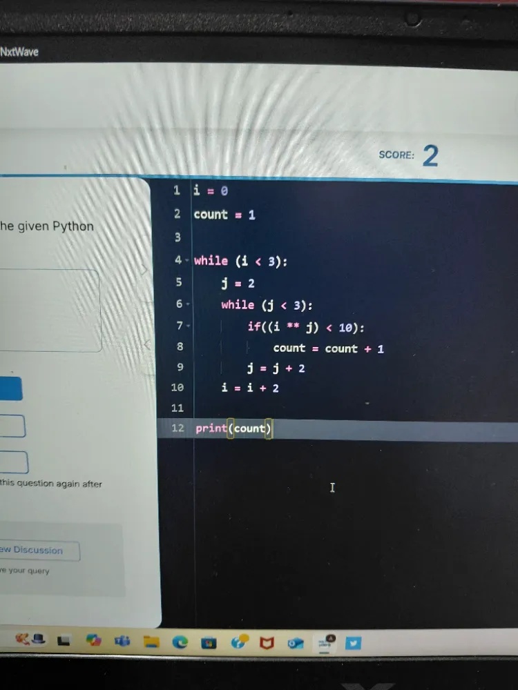Here is the given Python code: ```python i | StudyX