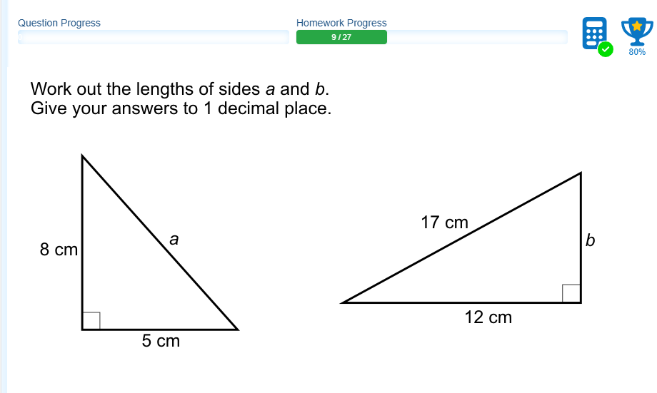 Work out the lengths of sides $a$ and $b$. | StudyX