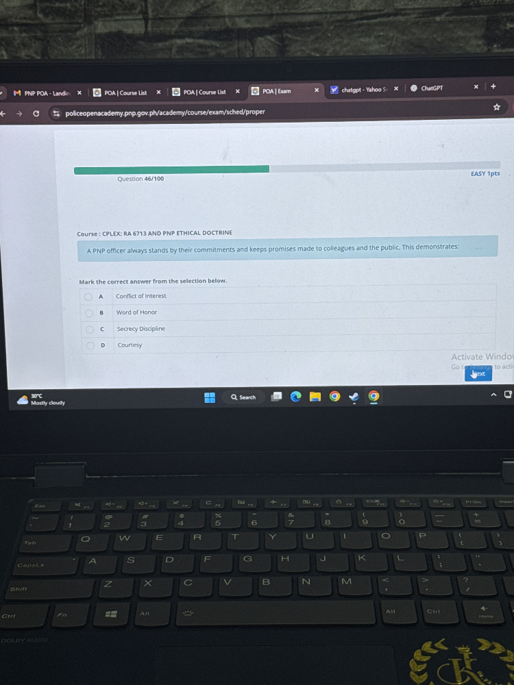 Course: CPLEX: RA 6713 AND PNP ETHICAL | StudyX