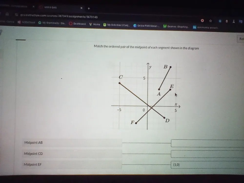 Match the ordered pair of the midpoint of | StudyX
