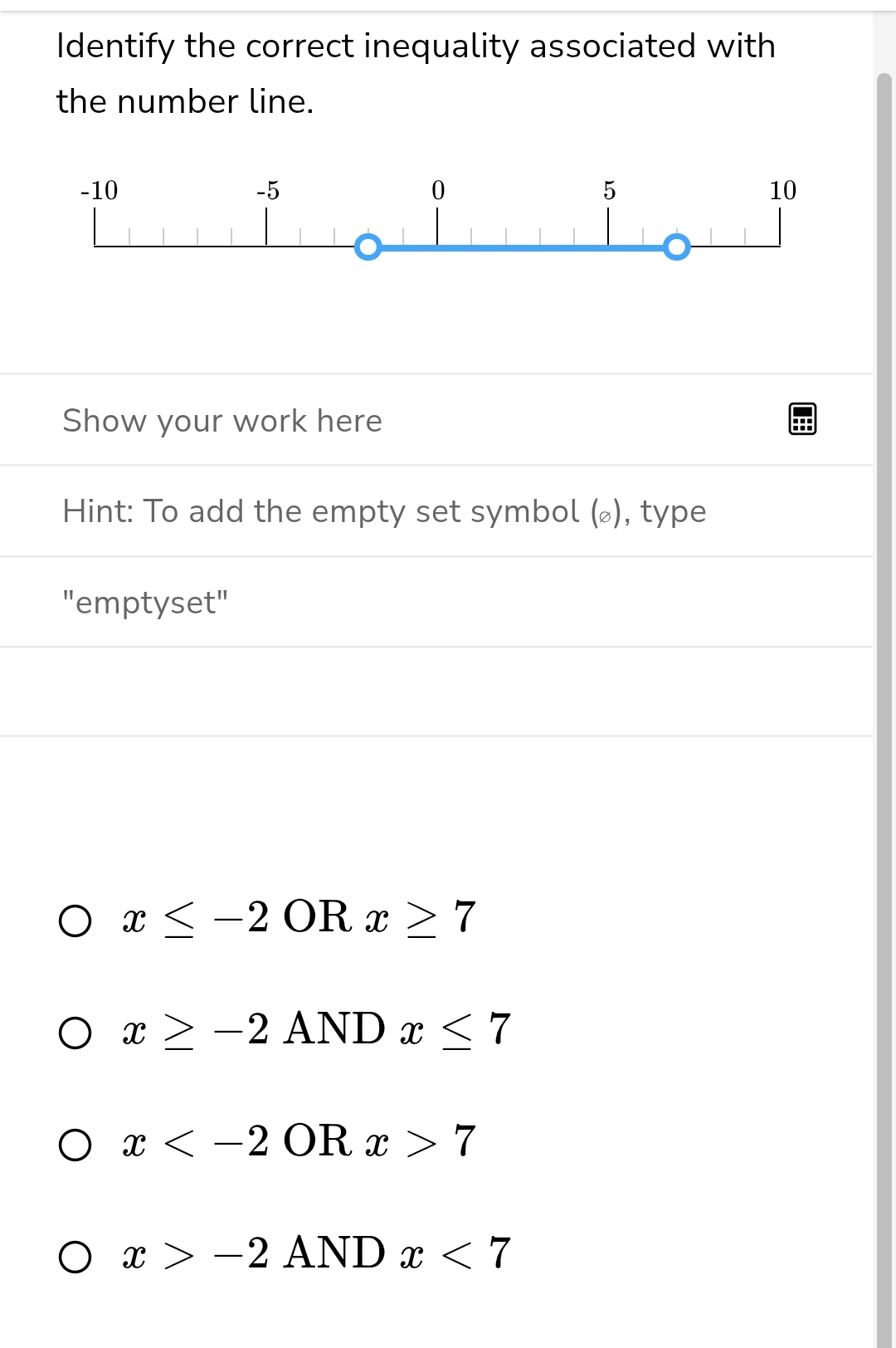 Identify the correct inequality associated | StudyX