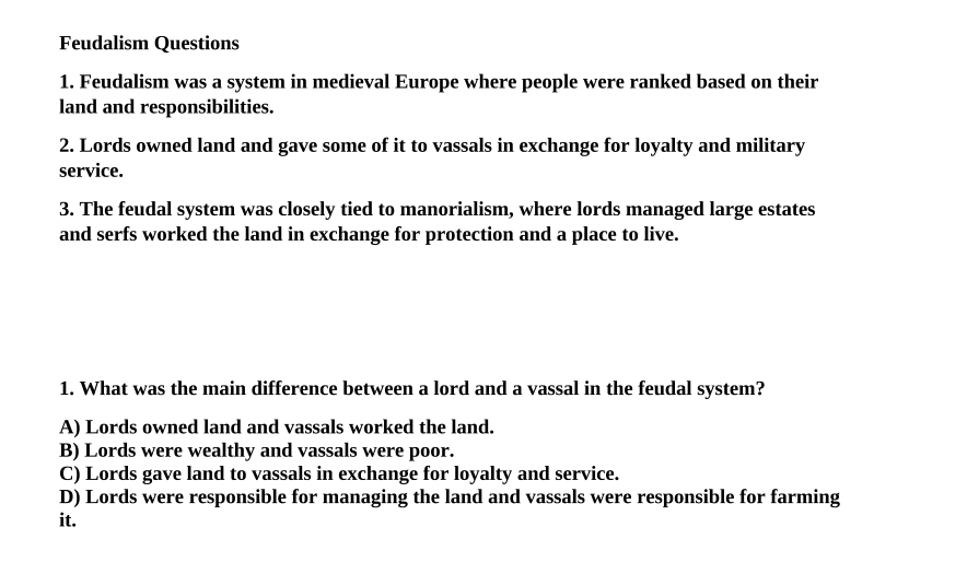 Feudalism Questions **Context:** 1. | StudyX