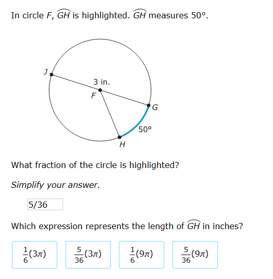 In circle $F$, arc $ arc{GH}$ is | StudyX