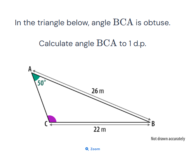 In the triangle below, angle BCA is obtuse. | StudyX