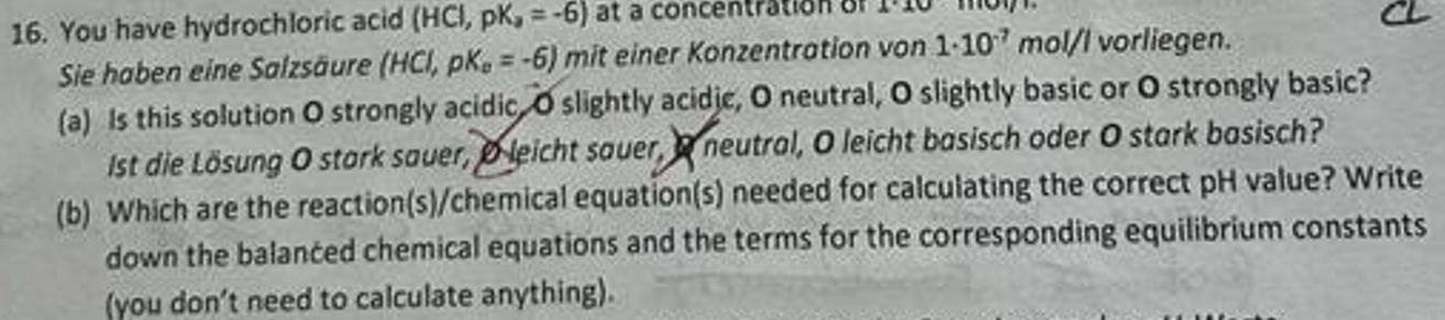 You have hydrochloric acid (HCl, $pK_a = | StudyX